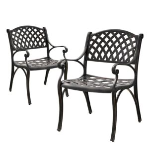 patio-in patio bistro chairs set of 2 cast aluminum patio dining chairs,outdoor dining chairs with armrest,all weather 2 piece bistro patio dining chair for balcony, backyard, garden,bronze