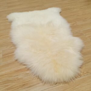 kopal sheepskin rug 2x3 ft genuine australian lambskin area rug for bedroom living room kid's room, super soft and fluffy, single pelt - white/ivory