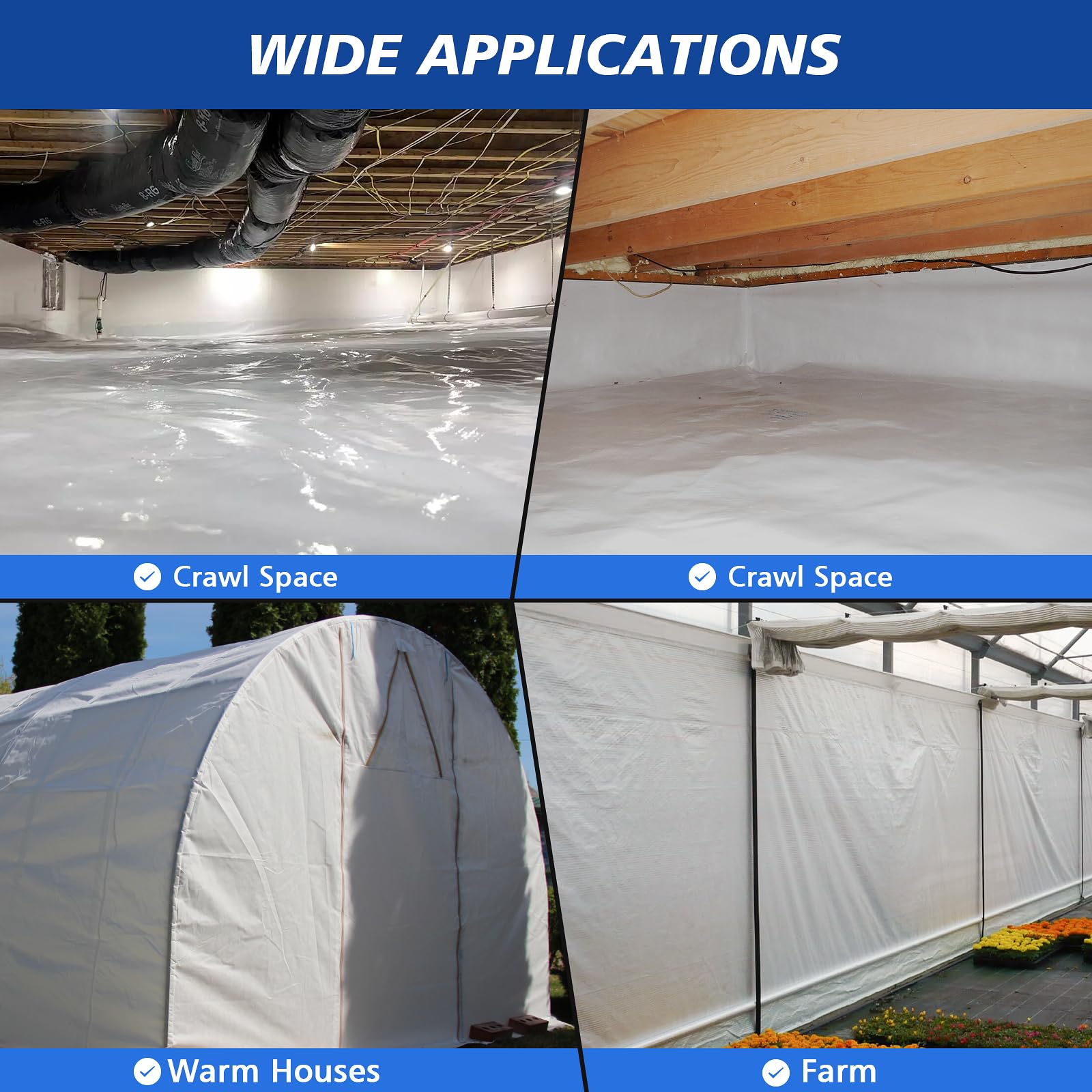 Crawl Space Vapor Barrier - 10 mil (10' x 100'), Thick Plastic sheeting, Drop Cloth Moisture Barrier Covering for Crawl Space Encapsulation, Heavy Duty Polyethylene Film, Black and White Panda Film