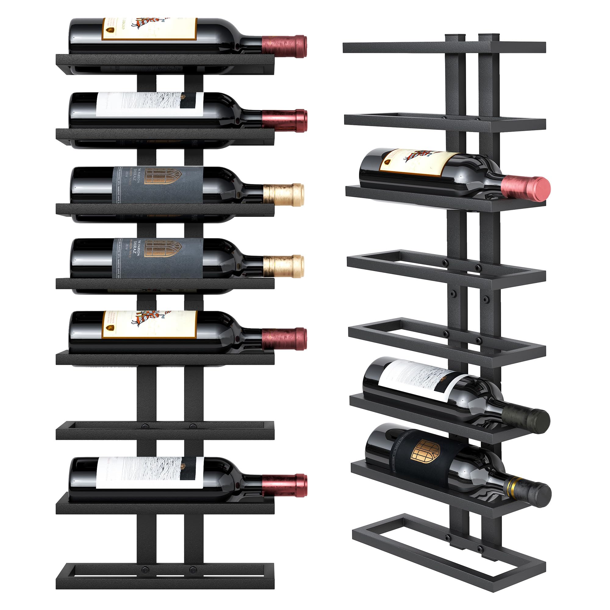 Hoctieon 8 Tier Wall Mount Wine Rack, Metal Wine Rack for Wall, Wall Wine Racks for Wine Bottles, Wine Display for Wall Mounted, Black Metal Wine Rack Wall Mounted, Black