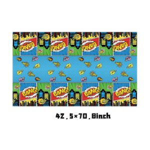 forzma 2 Pieces Hero Table Cloth Hero Themed Birthday Party Supplies Hero Action Logo Fun Hero tablecloths Happy Birthday Baby Shower Party Decorations.