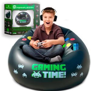 inflatable gaming chair for kids & teens with cup holders and side pocket - this air gaming bean bag chairs for kids is the perfect furniture for gamer room decor - perfect gaming stuff for boys 4-12