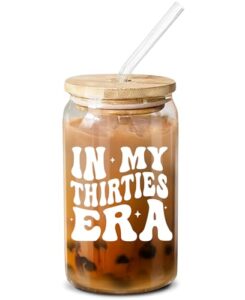 neweleven 30th birthday gifts for women - 30s birthday decorations for women - 30 year old gifts for her, women, sister, mom, daughter, best friend - in my thirties era glass - 16 oz coffee glass