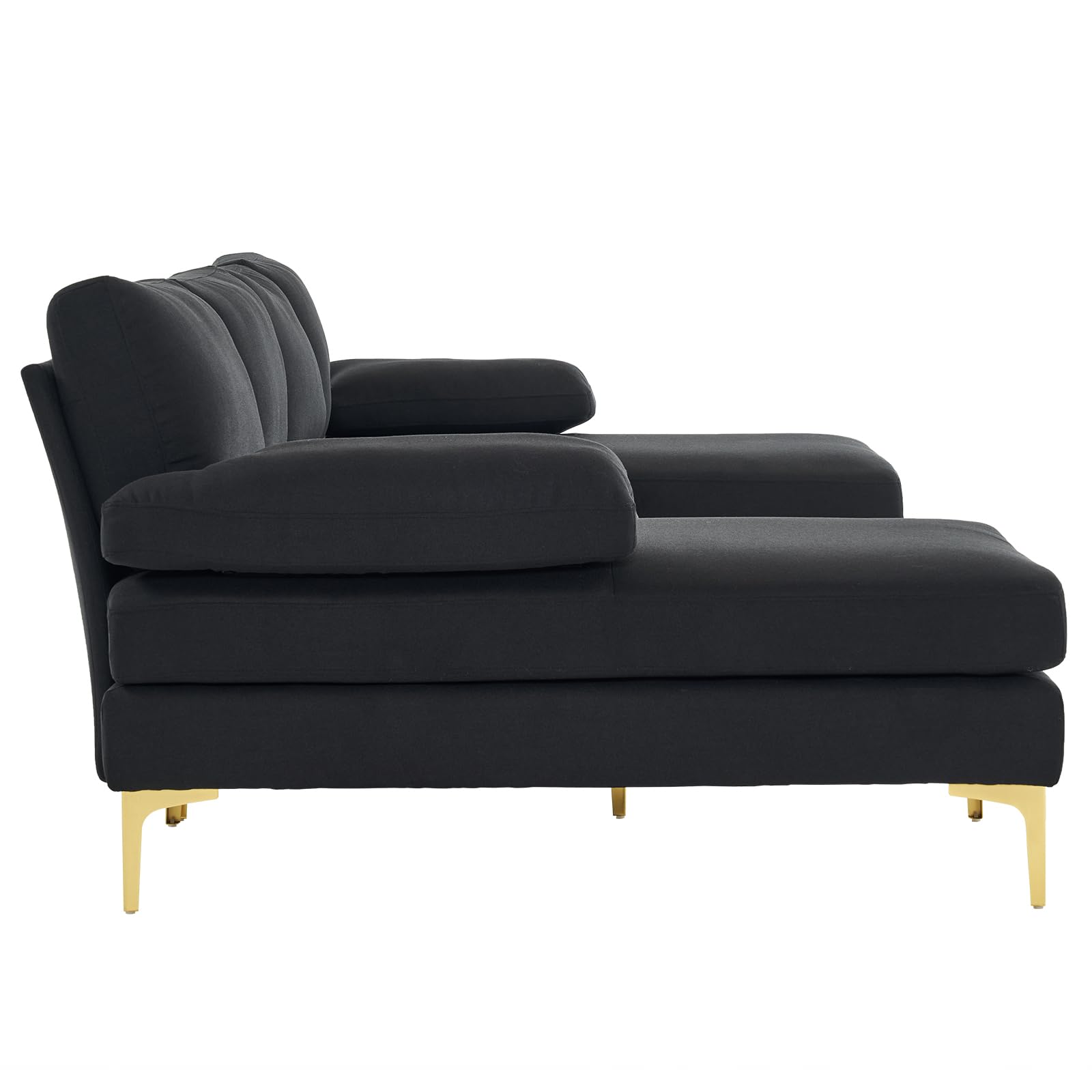 Contemp U-Shaped Sectional Sofa, 110" 4-Seat Sofa Couch with Chaise and Golden Iron Feet, Modular Design for Living Room Apartment Office (Black Linen)