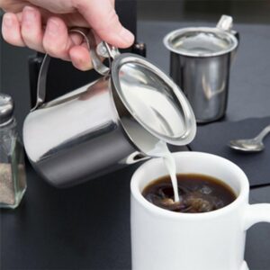 1 Coffee Creamer Server Stainless Steel Pitcher Lid Cover 10oz Milk Frothing Cup Pour Hot Water Jug Tea 1Oz Coffee Creamer Lid Container Small Milk Pitcher Coffee Cream Dispenser Creamer Pitcher with