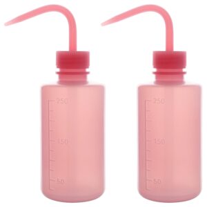 stonylab chemical wash bottle, 2-pack watering tool ldpe squeeze bottle safety plastic rinse bottle with scale labels and narrow mouth squirt bottle, pink, 250 ml (8 oz)