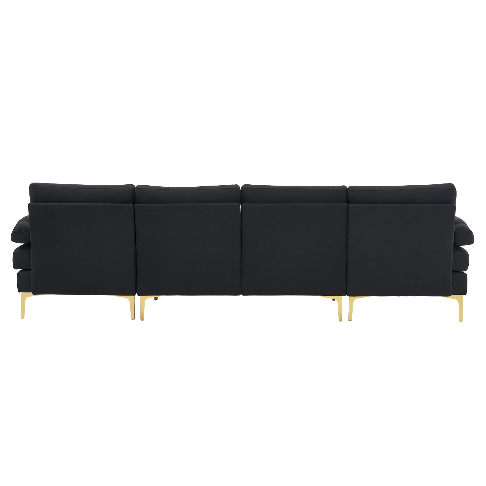 Contemp U-Shaped Sectional Sofa, 110" 4-Seat Sofa Couch with Chaise and Golden Iron Feet, Modular Design for Living Room Apartment Office (Black Linen)