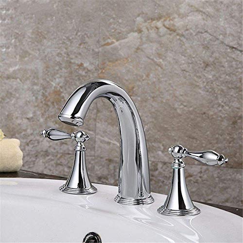 JVOZBZMWZ Copper Basin Faucet Bath Sink Faucet Cold and Hot Water Mixer Double Handles Chrome-Plated Polishing Kitchen Sink Faucet