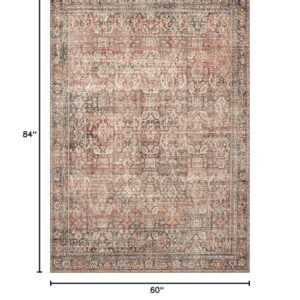 BESBLEE 5X7 Area Rugs Machine Washable Runner Rugs for Living Room Bedroom Hallway, Non Slip Indoor Soft Accent Distressed Boho Vintage Print Lightweight Thin Low Pile Carpet, Brick