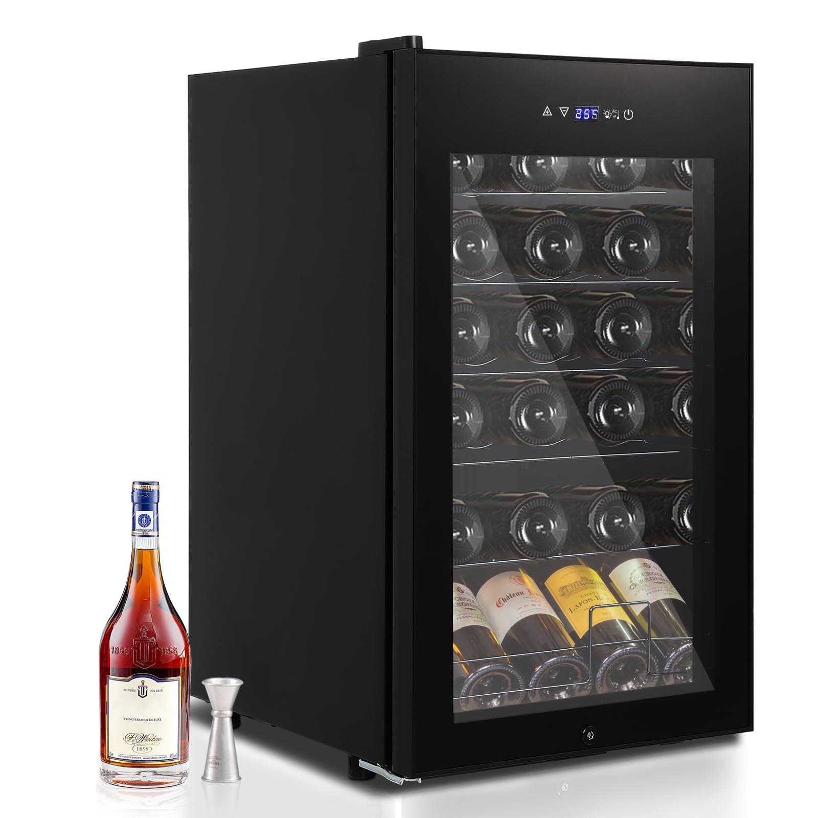 AsyPets Wine Cooler Refrigerator 24 Bottles Compressor Freestanding Beverage Wine Fride For Red, White, Champagne or Sparkling Wine 40°F to 65°F Digital Temperature Control Full Glass Door