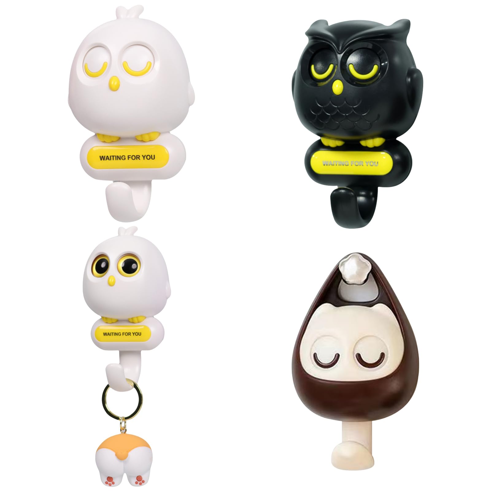 PEPOYO AI Creative Adhesive Coat Hooks，3Pcs Wink Cat Hooks for Hanging Towels, Hats,Coat,Cloth Bags, Belts, Key, for Wall Hanging, Family of Three（Black + White + Brown）