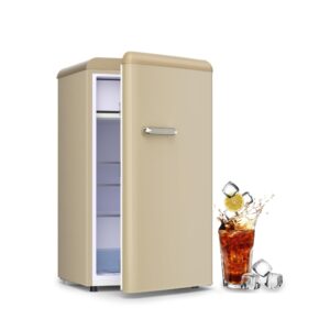 rosmena retro mini fridge for bedroom, 3.5 cu.ft mini fridge with freezer, mini dorm fridge with thermostat control, small fridge for bedroom, office, dorm, kitchen, living room(gold)