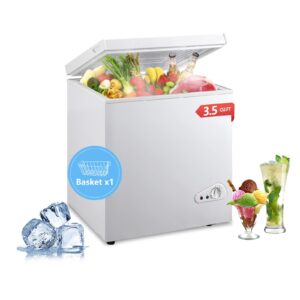 euasoo 3.5 cu.ft deep compact freezer, chest freezer with a removable basket 7 gears adjustable temperature control(-18°f to -46°f) for garage, office, basement, house, kitchen, shop, rvs-white