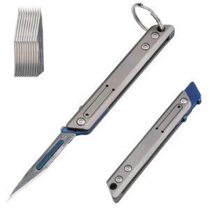 tikidesign tkk3 foldable titanium utility knife, small edc pocket knife with 10pcs replaceable #11 blades, folding pocket utility knife for outdoor, cool gadgets gift for men