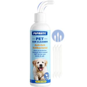 dog ear cleaner - soothes inflammation & infection treatment with 1% α-bisabolol, itching relief, removes wax & deodorizes, gentle & hypoallergenic for dogs/cats, easy to use, with 60 swabs, 4 fl oz