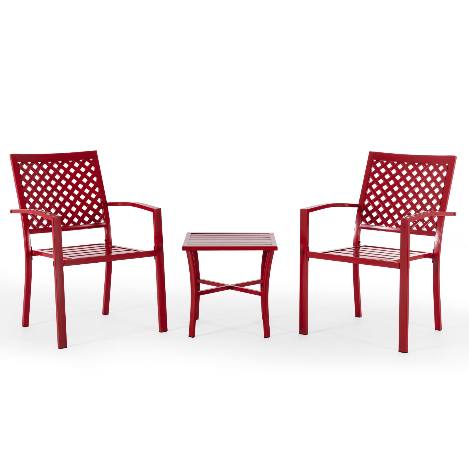 Attliasalon 3 Pieces Outdoor Patio Bistro Set, Mental Bistro Table and Chairs Outdoor Furniture Set with Square Table for Patio Porch Balcony Yard Garden (Red)