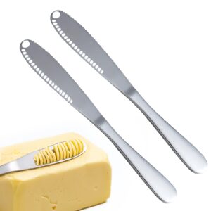 2pcs stainless steel butter spreader knife, butter curler, 3 in 1 butter knife spreader, butter knife with holes in blade, multi-function butter spreader and grater with serrated edge, cut vegetables