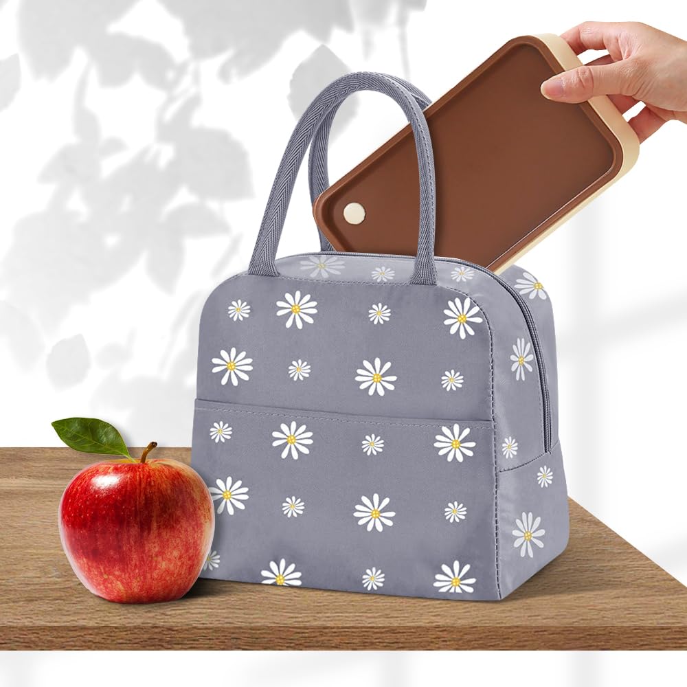 TIECHI Reusable Insulated Lunch Bag for Women/Men/Adult Portable Thermal Lunch Box Tote Bag Small Lunch Bag with Daisy Pattern for Work & Any Occasion