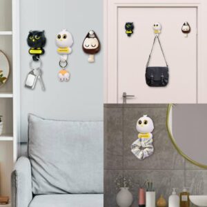 PEPOYO AI Creative Adhesive Coat Hooks，3Pcs Wink Cat Hooks for Hanging Towels, Hats,Coat,Cloth Bags, Belts, Key, for Wall Hanging, Family of Three（Black + White + Brown）