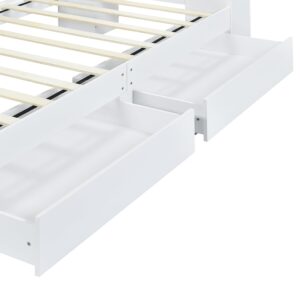 Jintop Twin Size Platform Bed Frame with 2 Drawers and Light Strip Design in Headboard,Bedroom Storage Wood Bed W/ 3 Bedside Open Shelves,Slat Support,for Girl Boy Kid,White