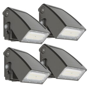 led wall pack lights outdoor with dusk to dawn photocell, 30w exterior security flood lighting adjustable full cut off fixtures for porch, garage, house, 5000k ip65 waterproof, etl listed 4pack