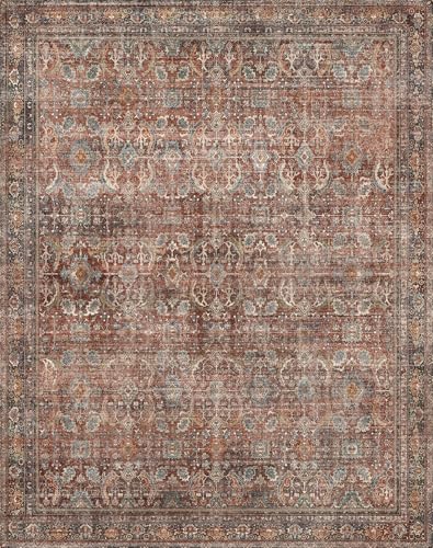 BESBLEE 5X7 Area Rugs Machine Washable Runner Rugs for Living Room Bedroom Hallway, Non Slip Indoor Soft Accent Distressed Boho Vintage Print Lightweight Thin Low Pile Carpet, Brick