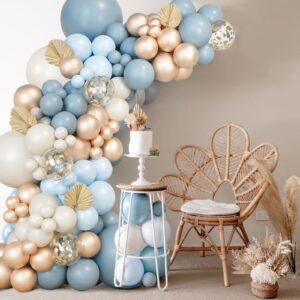 Dusty Baby Blue Balloons Arch Garland Kit with Champagne Balloons for Dusty Blue Baby Shower Decorations Birthday Boho Bridal Shower Party Decor