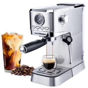 gotmore espresso machine with milk frother, espresso machine for latte cappuccino, stainless steel professional compact espresso coffee machines, 33oz removable water tank coffee espresso maker