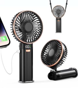 beyyon portable handheld fan, 5200mah metal handle portable fan rechargeable, 180° foldable, 6 speeds usb rechargeable fan, electric personal fan with power bank for travel, outdoor, camping, office