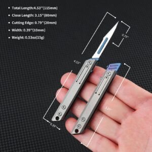 TIKIDESIGN TKK3 Foldable Titanium Utility Knife, Small EDC Pocket Knife with 10pcs Replaceable #11 Blades, Folding Pocket Utility Knife for Outdoor, Cool Gadgets gift for Men