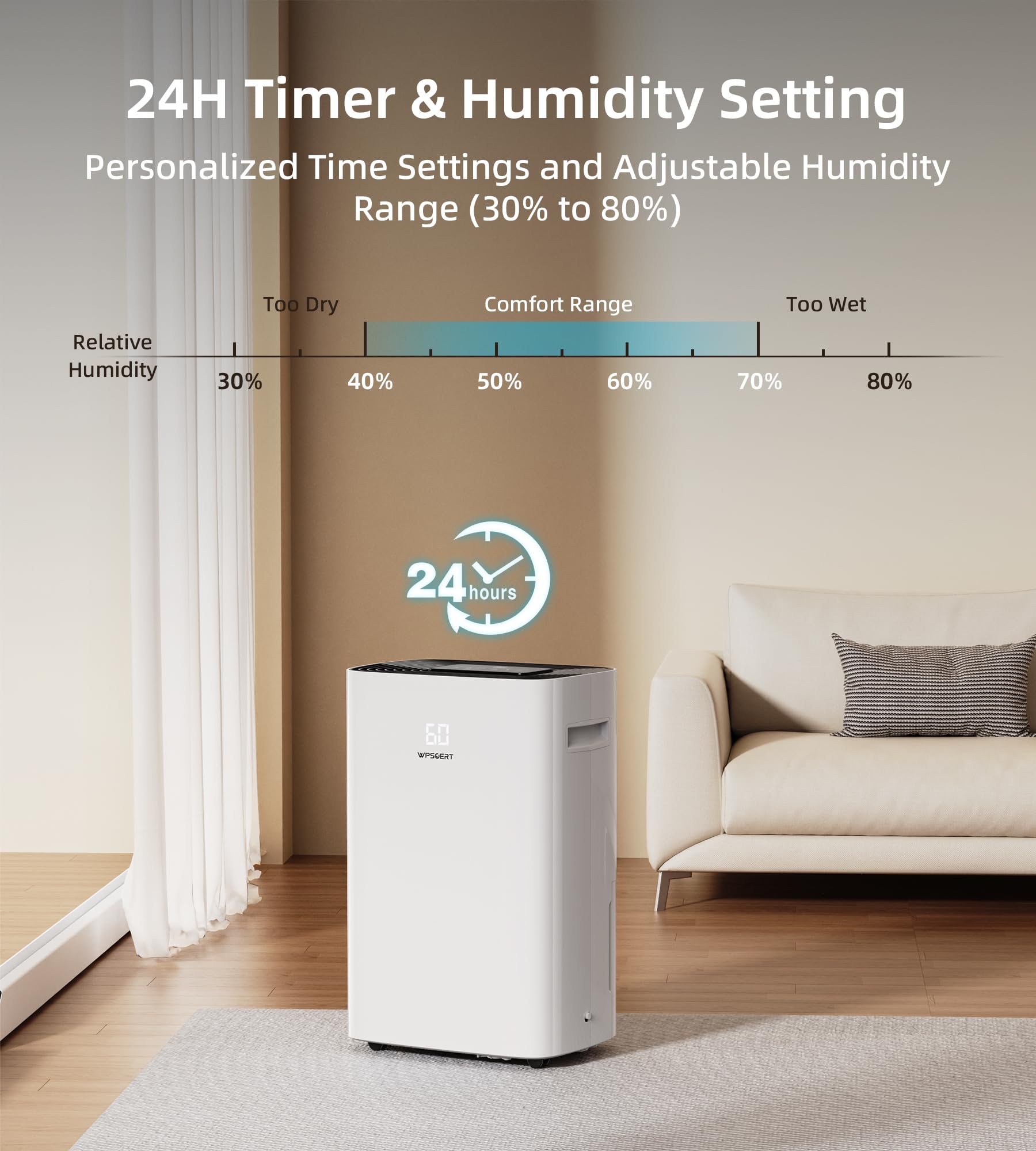 6000 Sq. Ft Dehumidifier for Basement, Wpsoert 100 Pints Dehumidifiers for Home Large Room with Drain Hose, Intelligent Humidity Control, Three Modes Deshumidificador, Child Lock, 24H Timer