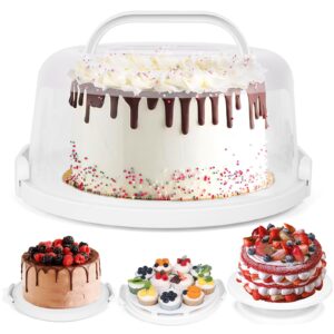 johouse cake carrier with lid, white round cake holder cupcake container with dome for 11 cupcakes 2 in 1 portable dessert container for cake pie muffin cobbler