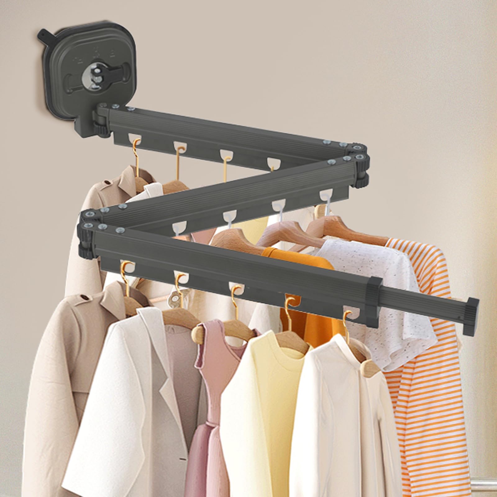 Wall Mounted Clothes Drying Rack, Retractable Laundry Drying Rack with a Suction Cup, Space Saving Collapsible (Tri-Fold) Laundry Hanger Dryer Rack, for Laundry, Balcony, Mudroom, Bedroom, Gray