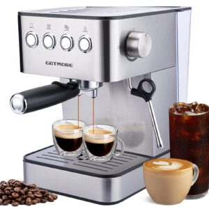 gotmore espresso coffee machines, stainless steel espresso machine with milk frother steam wand for latte cappuccino, 15 bar coffee espresso maker for home with 60.8oz removable water tank