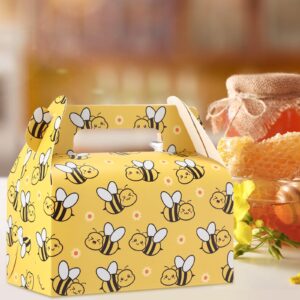 Feifeiya 30 Pcs Bee Candy Boxes with Handles Paper Bee Party Favor Treat Boxes Easy Assemble Bee Gift Bags Bee Party Favor Bags for Birthday Bee Decorations Baby Shower Wedding Kids Bee Party Supplies