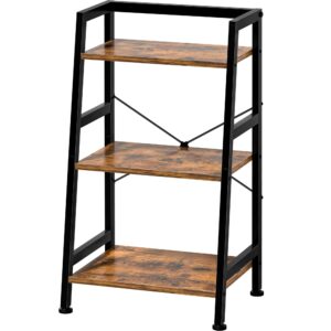 3-tier bookshelf, ladder shelf, industrial bookcase with steel frame, metal small bookcase, for living room, home office, kitchen, bedroom, industrial style（rustic brown & black）