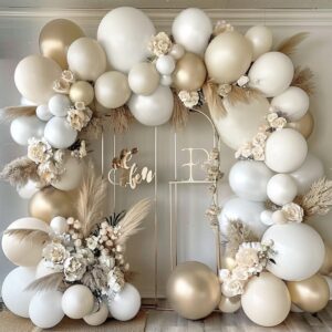 White Balloon Arch Pearl White Balloons Off White Gold Balloon Arch Kit Pearl White Sand Balloons Different Size For Wedding Bridal Anniversary Engagement Prom Party Decorations (WHITE GOLD)