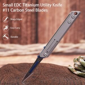 TIKIDESIGN TKK3 Foldable Titanium Utility Knife, Small EDC Pocket Knife with 10pcs Replaceable #11 Blades, Folding Pocket Utility Knife for Outdoor, Cool Gadgets gift for Men