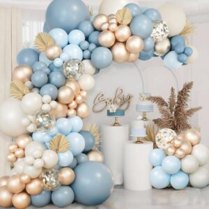 Dusty Baby Blue Balloons Arch Garland Kit with Champagne Balloons for Dusty Blue Baby Shower Decorations Birthday Boho Bridal Shower Party Decor