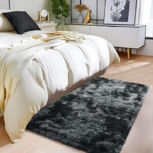 shaggy soft fluffy rug non-slip indoor floor carpet for living room anti-skid indoor carpet tie-dyed black grey 2x3 feet