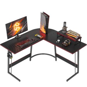 banti l shaped gaming computer office desk, 47" corner desk with monitor stand for home office study writing workstation, black carbon fiber