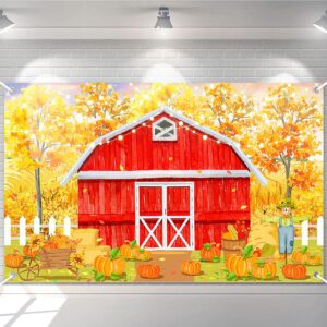 avezano fall red farm backdrop watercolor autumn pumpkin patch banner fall thanksgiving day baby shower birthday party decoration banner 70.8 x 43.3 inch