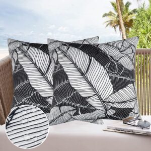 jasen black and white outdoor pillow covers, floral outdoor pillow covers 18x18 set of 2, double-sided decorative tropical outdoor pillow covers for patio furniture porch