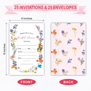 25 Bridal Shower Invitation Cards With Envelopes - Wild Flowers - Floral Circles Double-Sided Fill In Style Invites For Newlyweds, Wedding & Bridal Shower Celebration, Party Favor & Decorations - B13