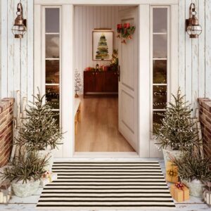 ojia christmas front door mat 24"x51", machine washable porch rug indoor outdoor rugs outside doormat striped rug cotton woven entryway rug for kitchen/bathroom/farmhouse/home entrance