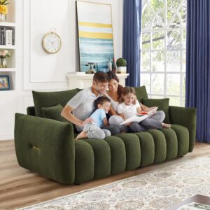 Cloud Sofa Couch,82" Teddy Bouclé Upholstered 3 Seater Sofa,Tufted Comfy Couch,Modern Sherpa Couch,Deep Seat Sofa with 3 Pillows,Oversized Loveseat for Living Room,Bedroom,Office,Apartment(Green)