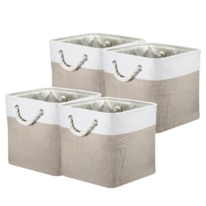 patikil fabric storage cube, 4 pack 11 inch storage bins closet organizers for shelves with handles decorative collapsible baskets for home organization, white/beige