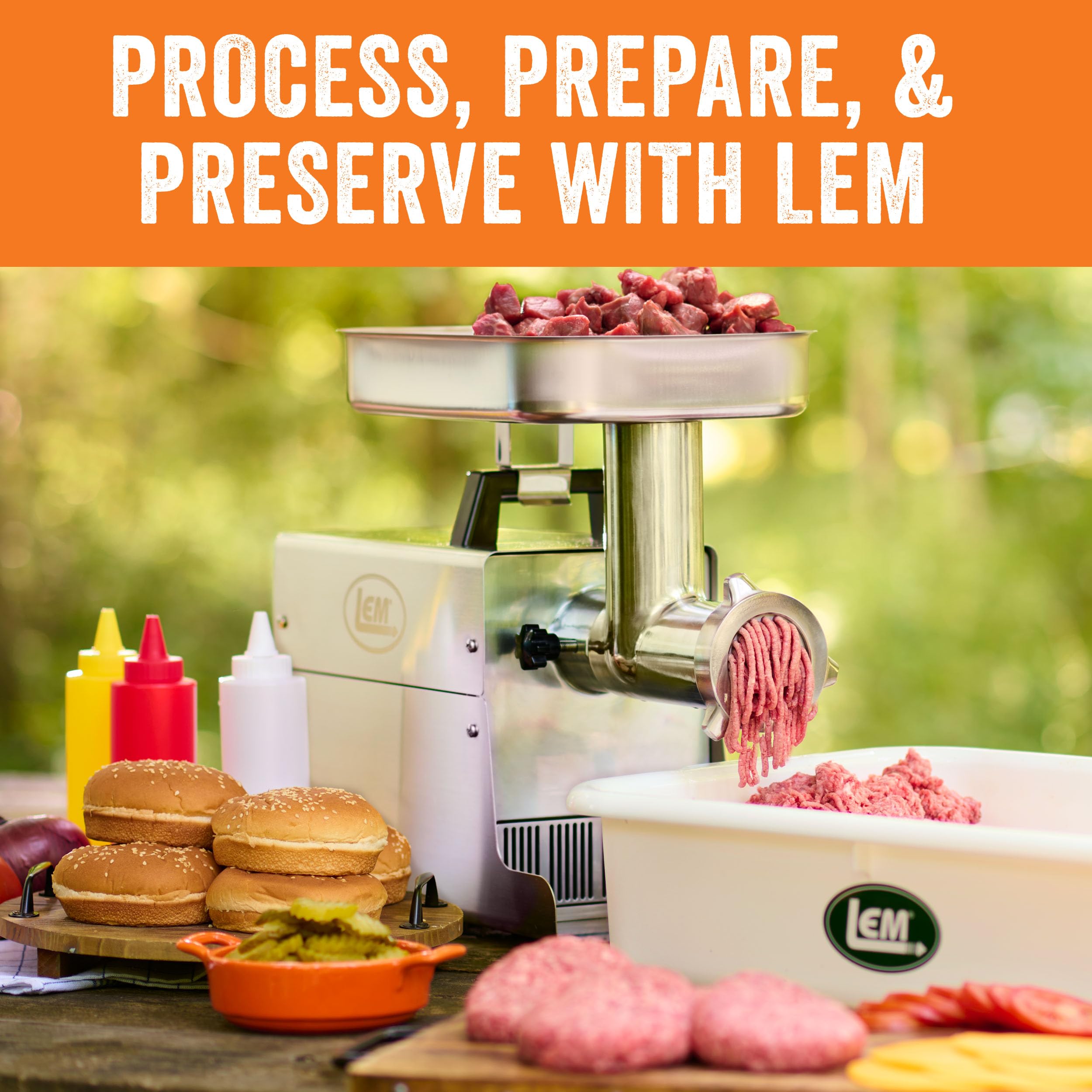 LEM Products BigBite #8 Meat Grinder and Grinder Foot Switch Bundle, 0.50 HP Stainless Steel Electric Meat Grinder Machine, Ideal for Regular Use