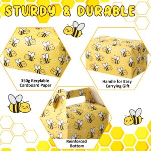 Feifeiya 30 Pcs Bee Candy Boxes with Handles Paper Bee Party Favor Treat Boxes Easy Assemble Bee Gift Bags Bee Party Favor Bags for Birthday Bee Decorations Baby Shower Wedding Kids Bee Party Supplies