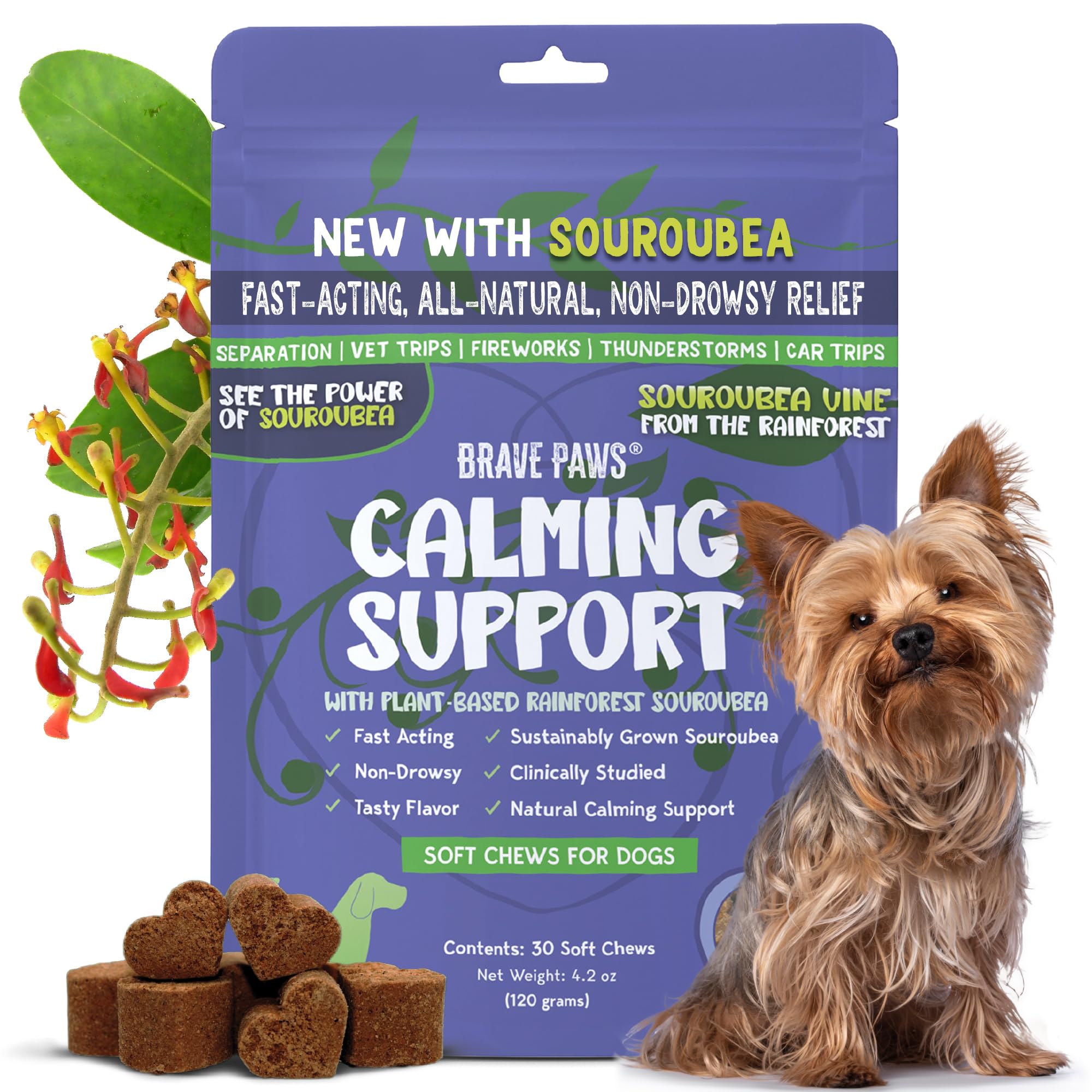 Calming Chews for Dogs Anxiety | Puppy & Dog Anxiety Relief Treats with Natural Souroubea | Calm Aid During Stress, Thunder, Storm, Separation, Car Travel, Motion, and Fireworks | Beef Flavor